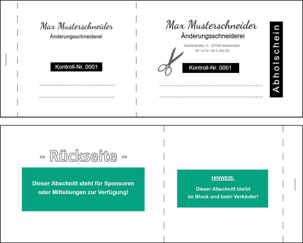 Abhol- & Änderungsscheine 2-seitig | Gratis Versand